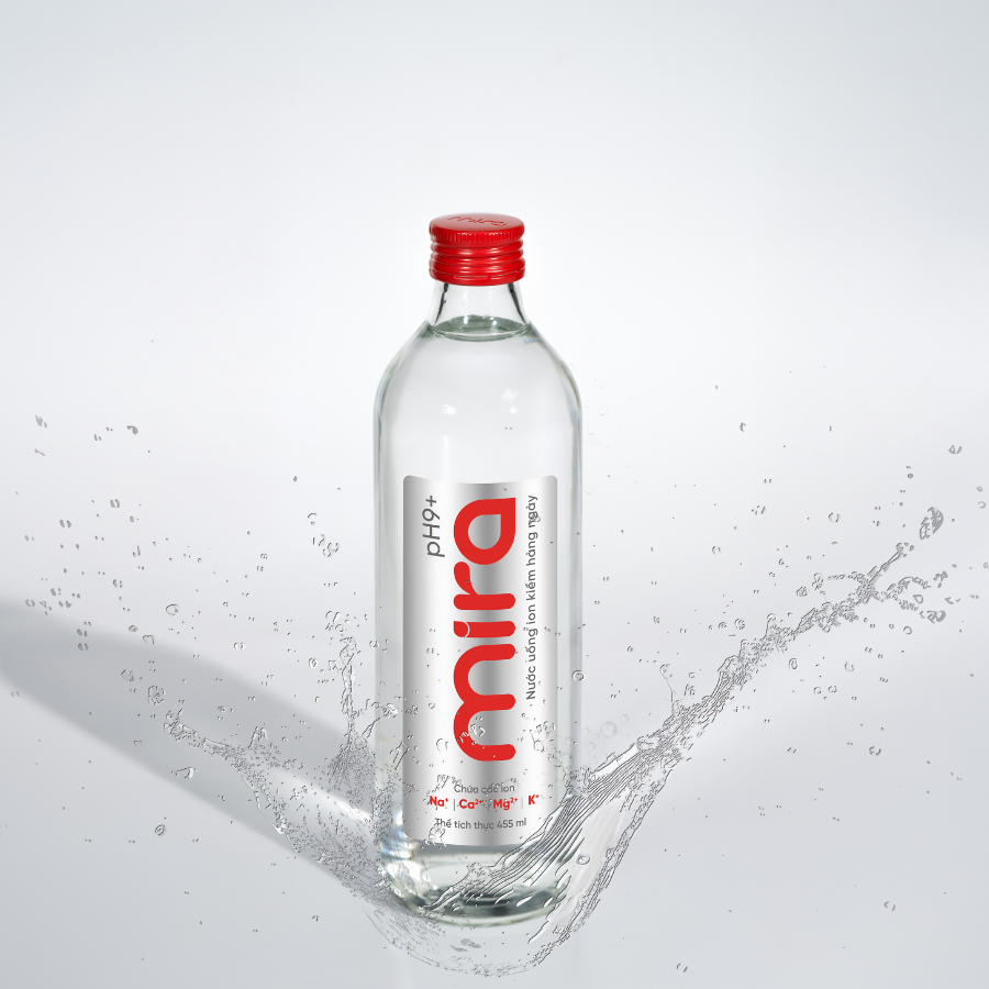 Nước uống ion kiềm Mira pH9+ 455ml chai thủy tinh Nước ion kiềm Mira ...