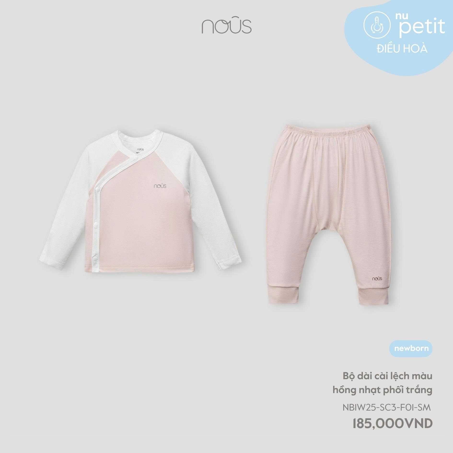 Bộ dài cài lệch màu hồng nhạt phối trắng– noûs