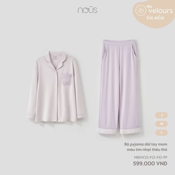Bộ pyjama dài tay mom màu tím nhạt thêu thỏ– noûs