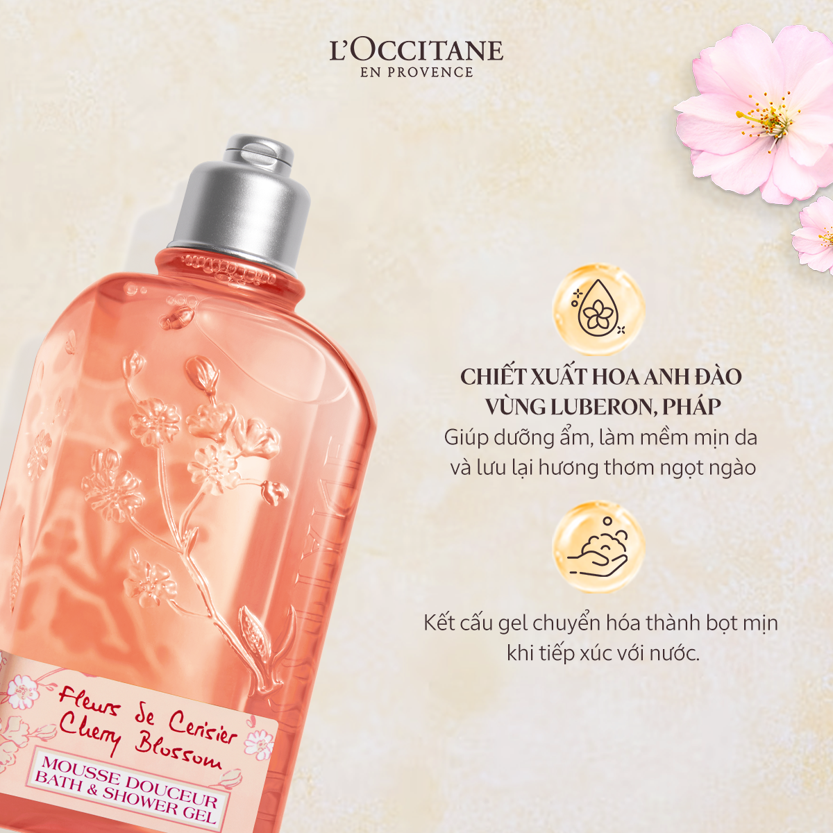 Gel Tắm Hương Hoa Anh Đào L'Occitane Cherry Blossom Bath & Shower Gel