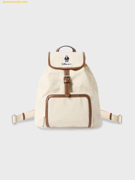 Balo WHOAU Canvas Pocket Backpack Màu Trắng Kem – Bear Mon Auth