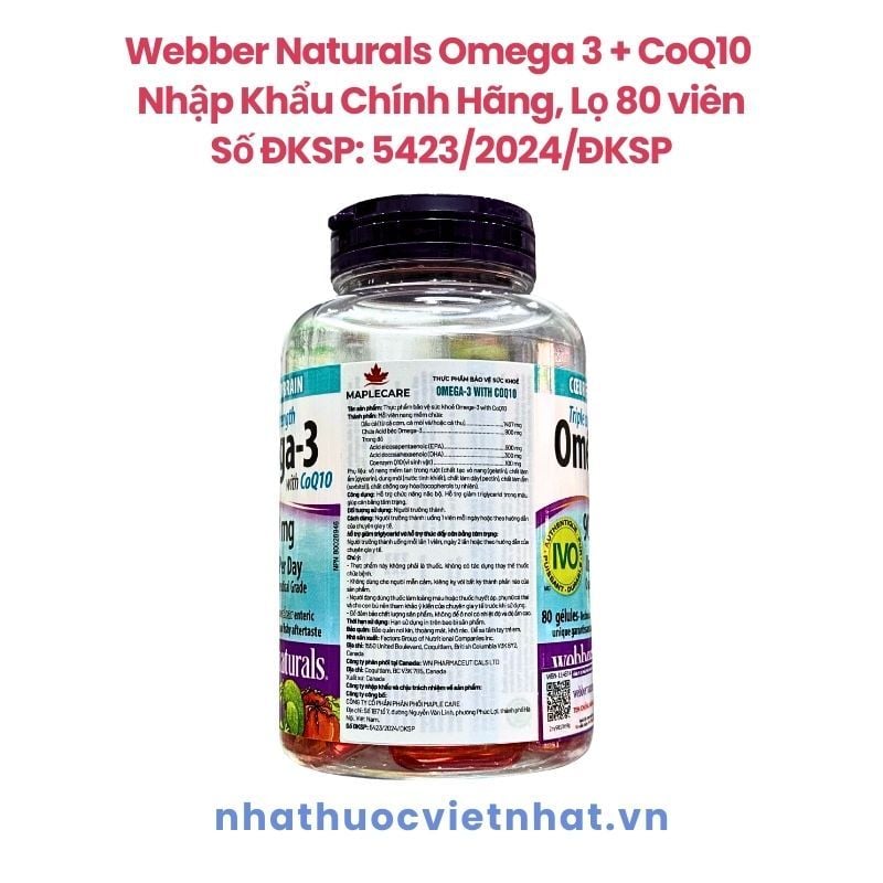 Dầu cá Webber Naturals Omega 3 CoQ10 Canada cho tim mạch và não bộ