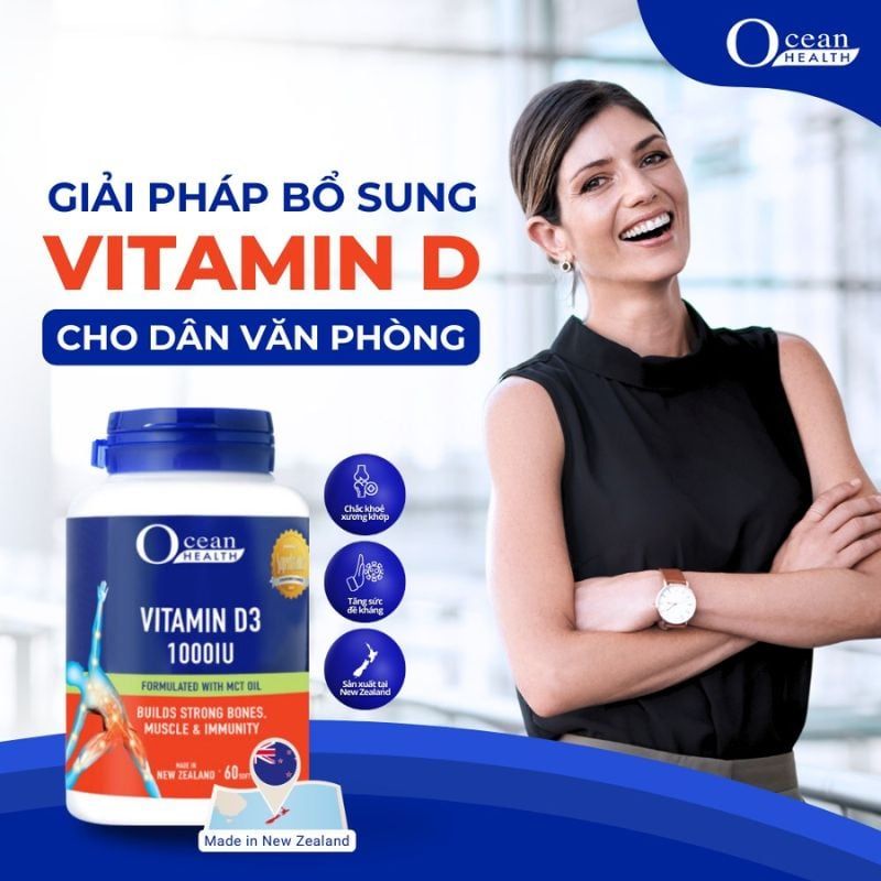 Ocean Health Vitamin D3 1000IU - Bổ Sung Vitamin D3, Hộp 60 Viên