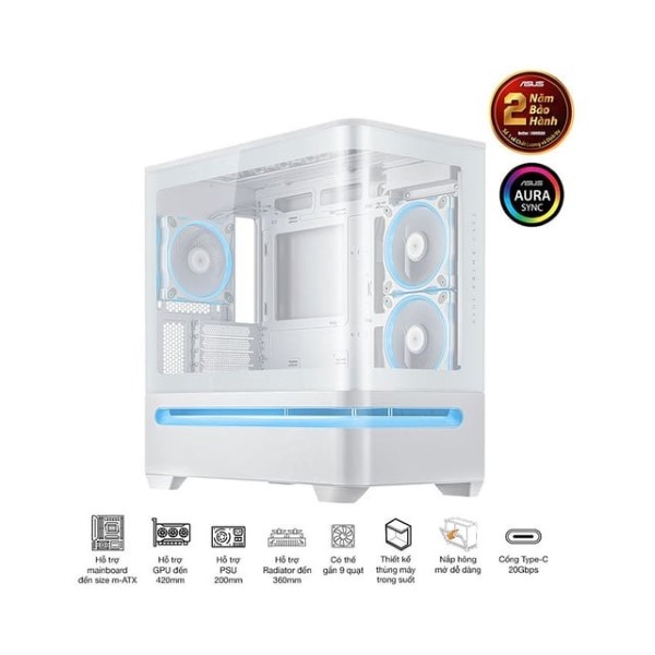 Vỏ máy tính ASUS AP202 TG White chính hãng – GEARVN.COM