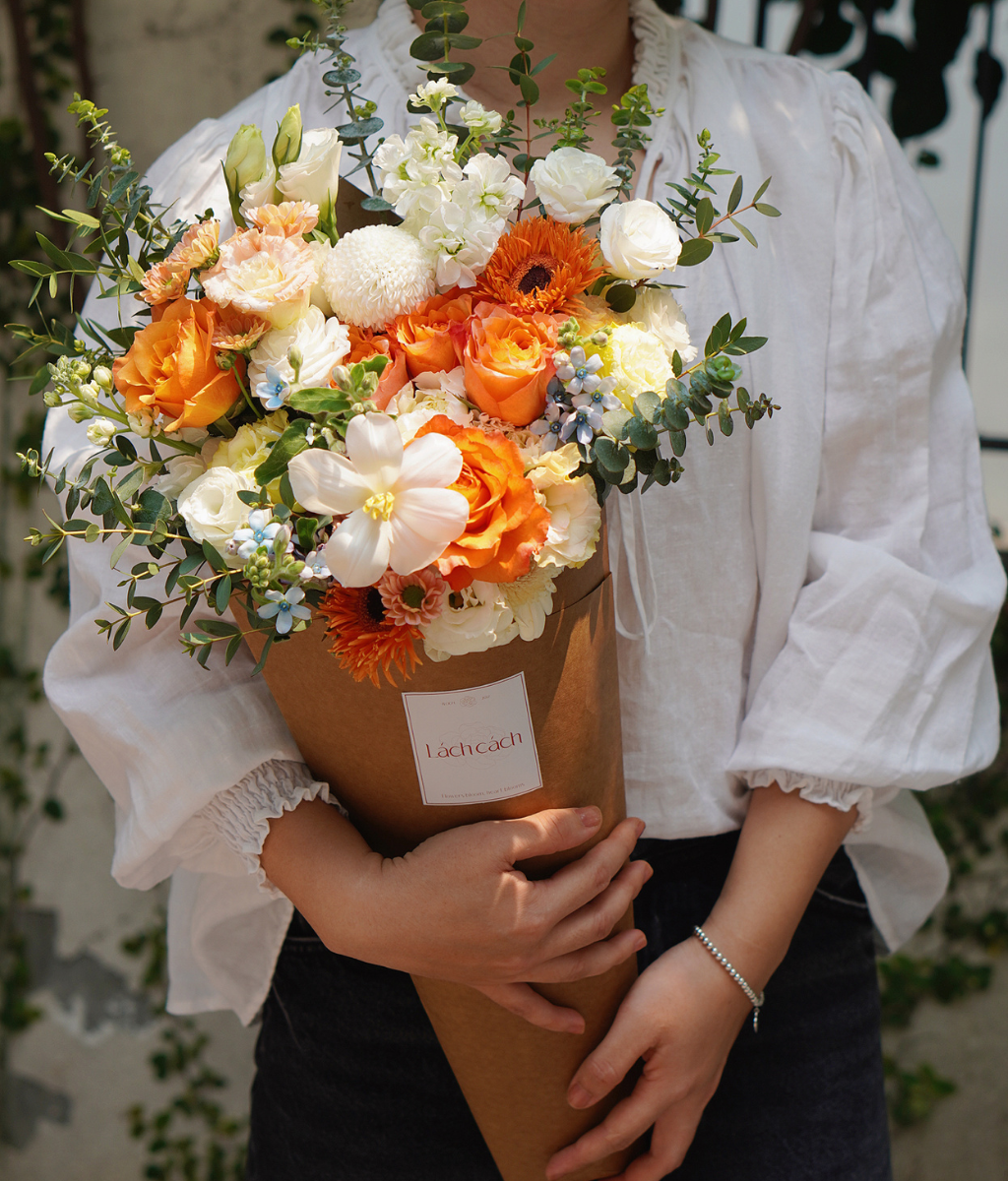 Signature hồng cam mix tulip– Tiệm Hoa Lách Cách