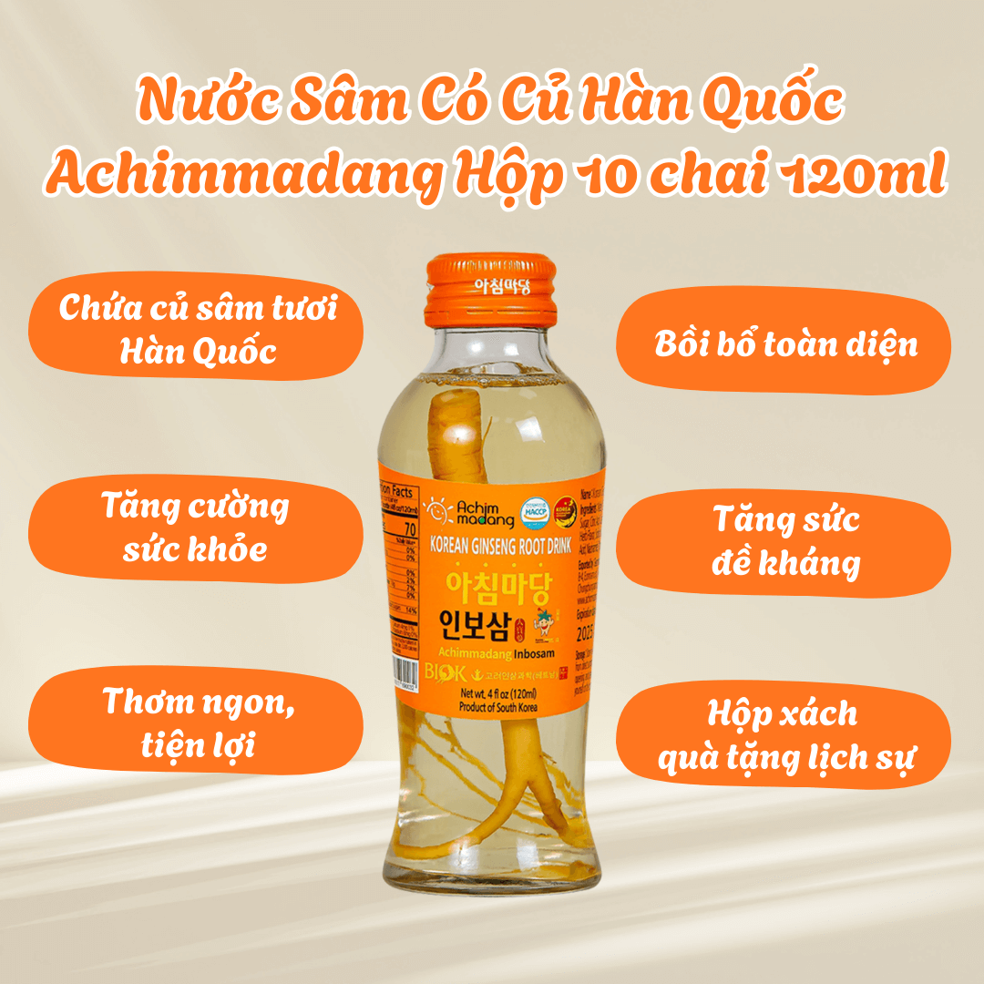 Nước Sâm Có Củ Hàn Quốc Achimmadang Hộp 10 Chai 120ml - Sâm Yến Hoàng Gia