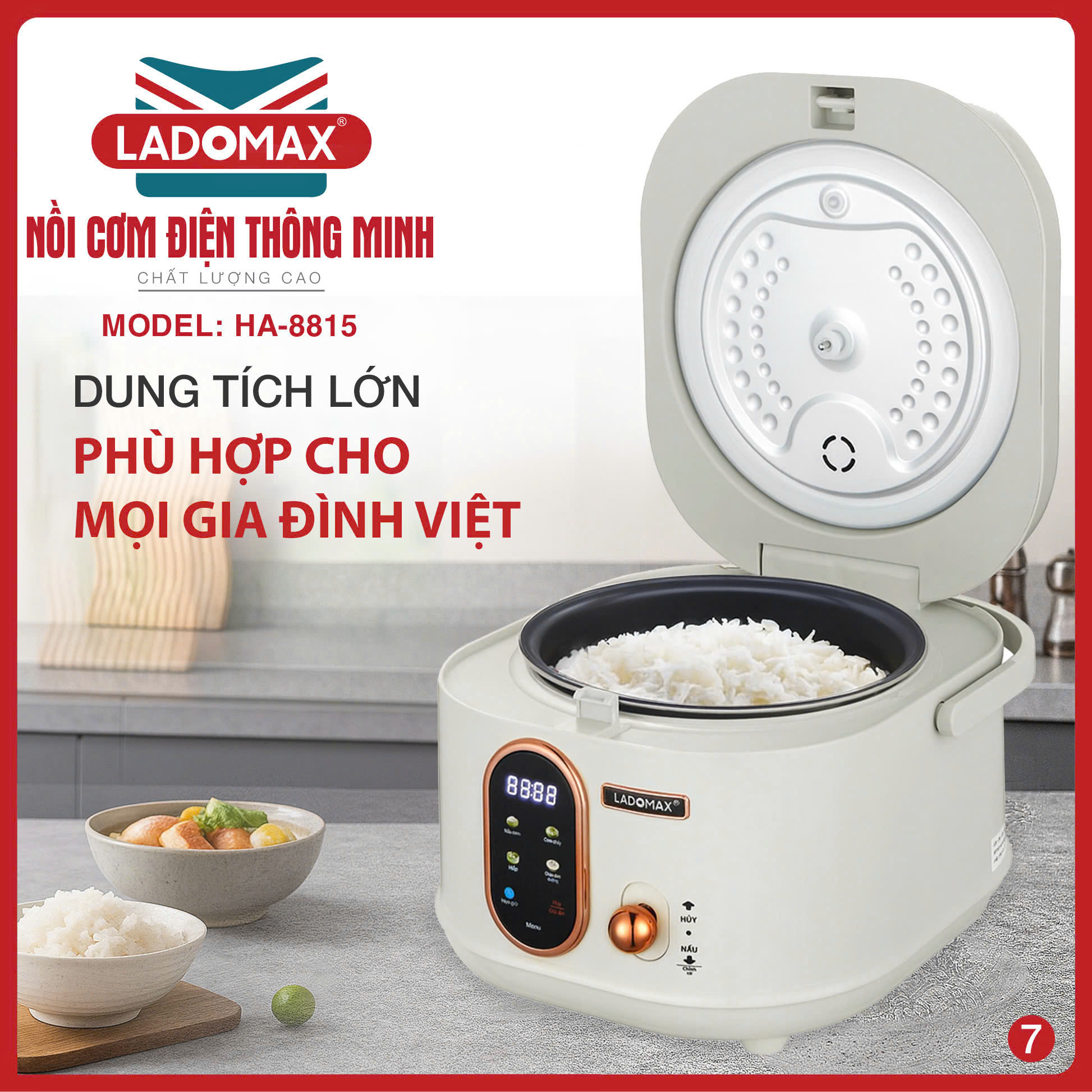 Nồi cơm điện xách tay thông minh 1.5L HA-8815- Lòng Gang Ladomax Vietnam