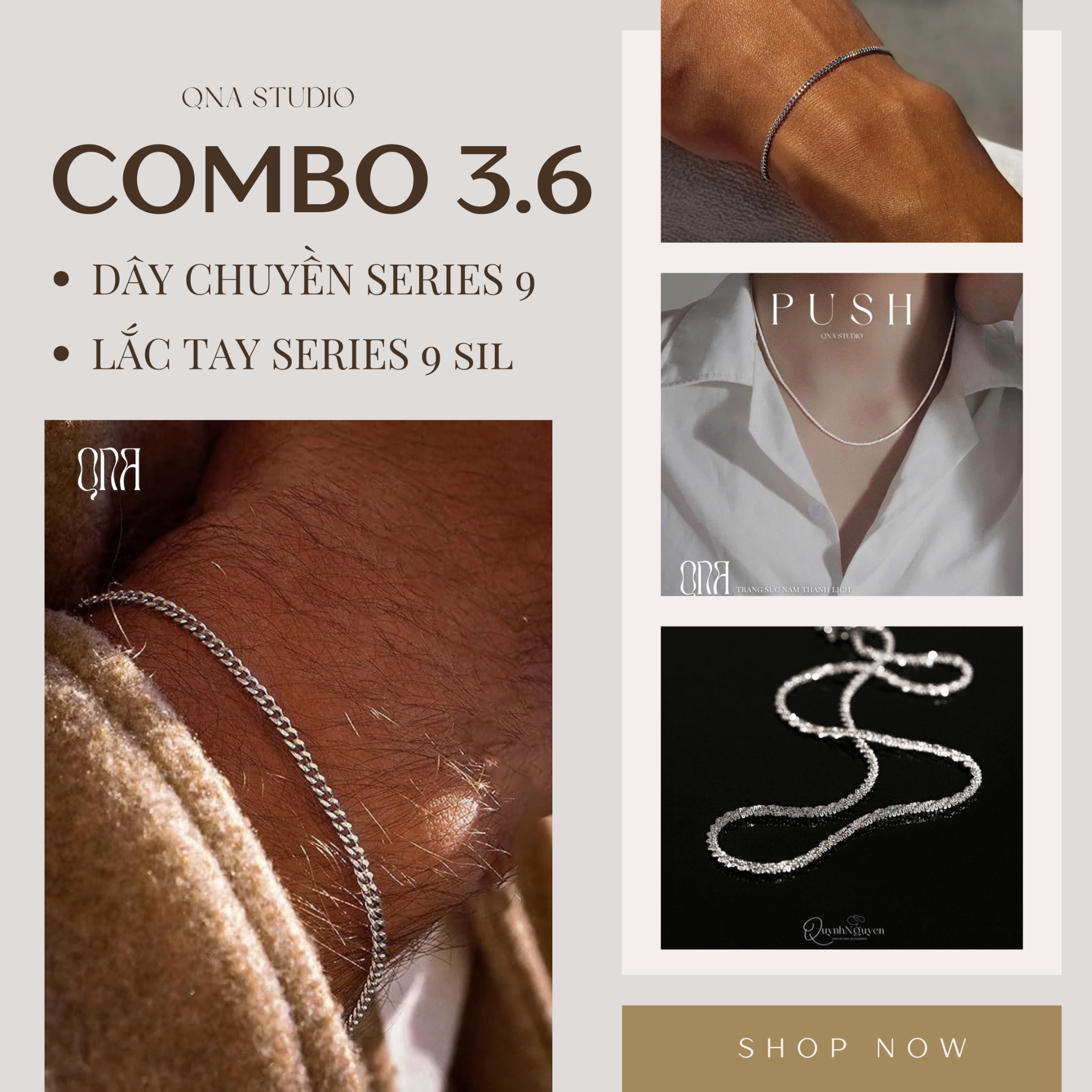 Combo 2.6 Luxyry Nam : Dây Chuyền Series 9 & Lắc Tay Series 9 Silver