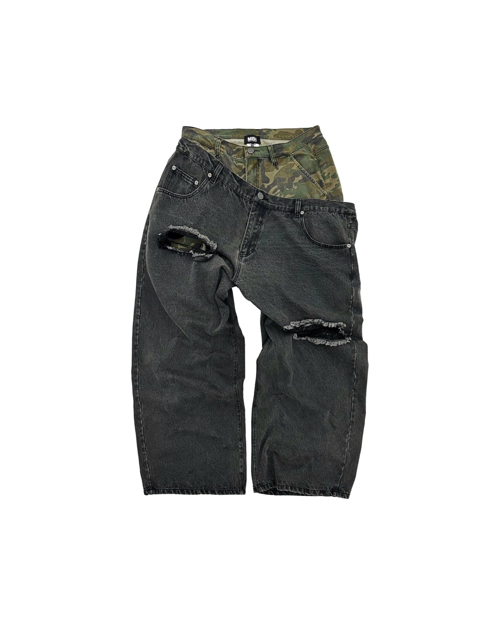 DOUBLE WAISTED SAGGY PANTS - Faded Black & Green Camo – MBI PROJECT