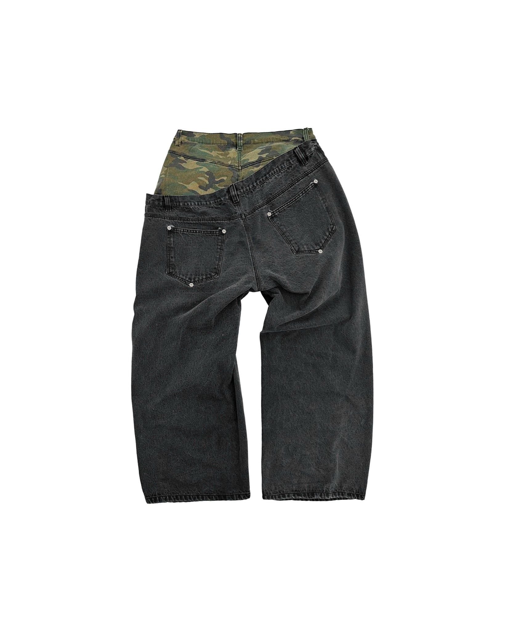 DOUBLE WAISTED SAGGY PANTS - Faded Black & Green Camo – MBI PROJECT