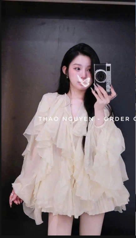 Set áo bèo rộng đính cúc ngọc tặng kèm áo 2s - KEM - G94 – VyMy Store