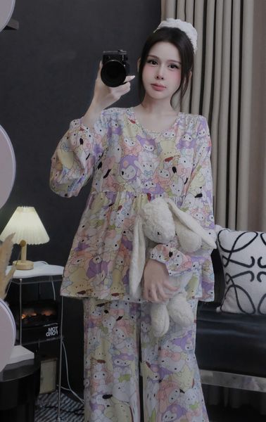 Set bộ tole áo babydoll mix quần suông dài họa tiết - THỎ GẤU TÍM KORU ...