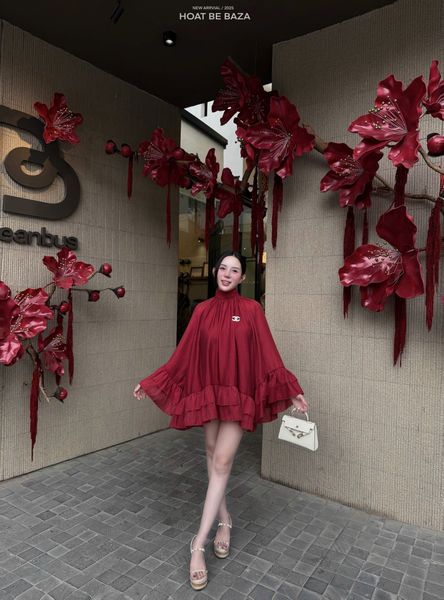 Đầm babydoll cổ lọ tay bèo form rộng - ĐỎ - S188 – VyMy Store