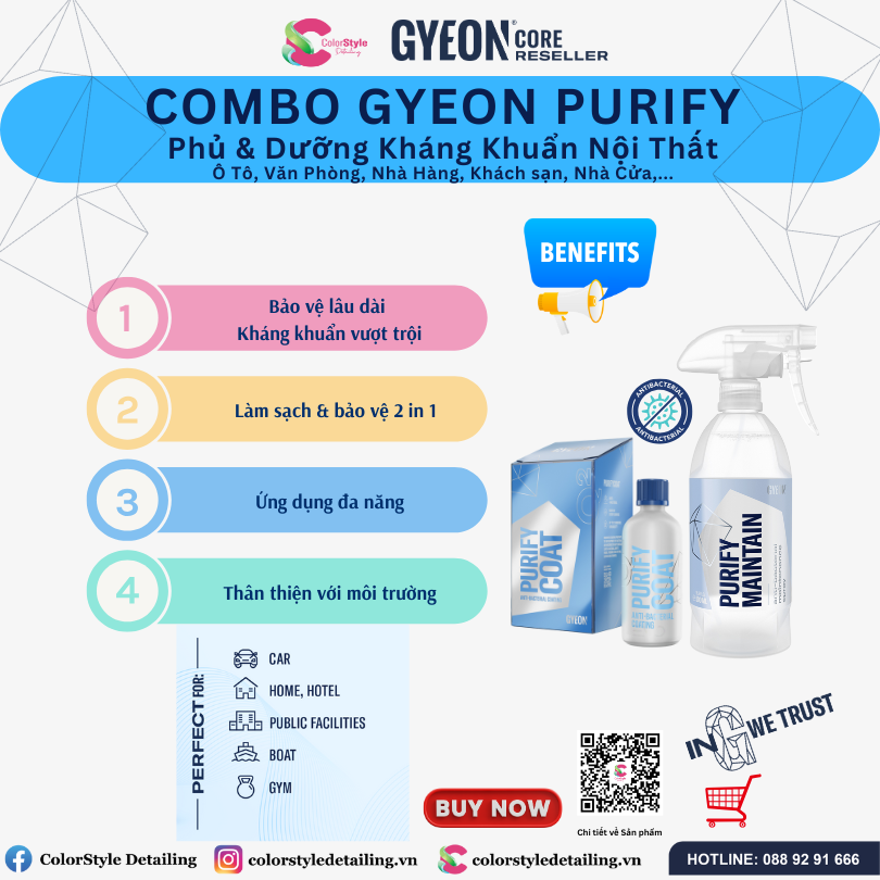 Combo Gyeon Purify Phủ & Dưỡng Kháng Khuẩn Nội Thất – COLORSTYLE DETAILING