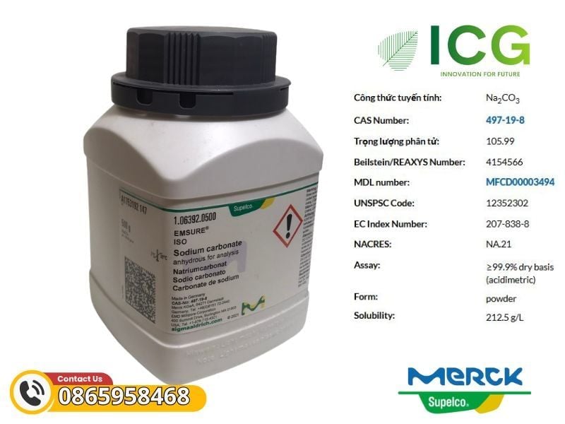 Sodium carbonate anhydrous for analysis EMSURE Merck CAS 497-19-8– ICG