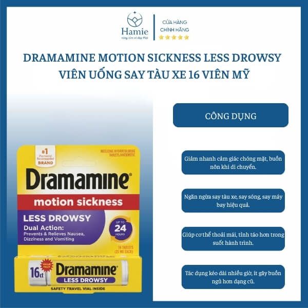 Dramamine Motion Sickness Less Drowsy Viên Uống Say Tàu Xe 16 Viên ...