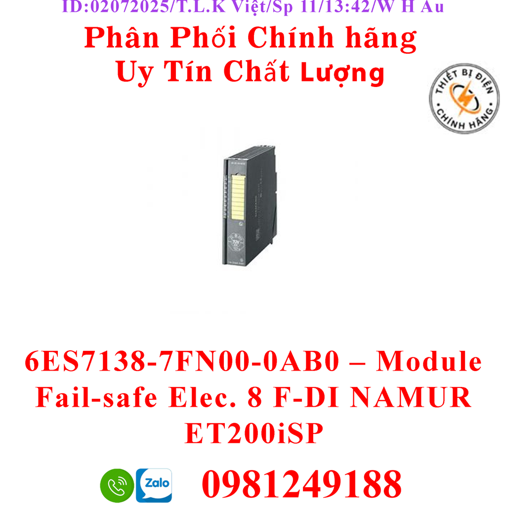 Module 6ES7138-7FN00-0AB0 – Module Fail-safe Elec. 8 F-DI NAMUR ET200i ...