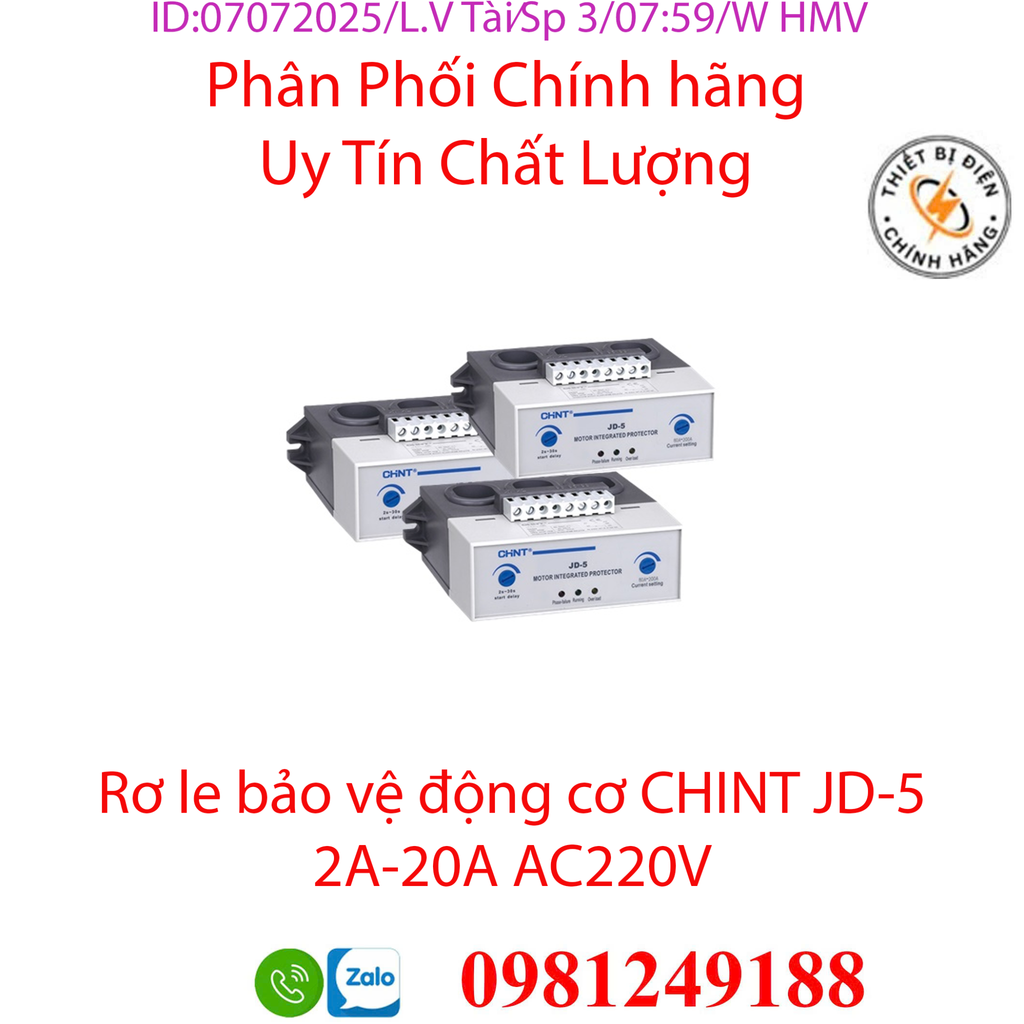 Rơ le bảo vệ động cơ CHINT JD-5 2A-20A AC220V – thietbidienchinhhang