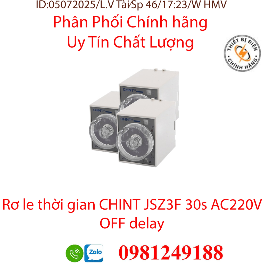 Rơ le thời gian CHINT JSZ3F 30s AC220V OFF delay – thietbidienchinhhang