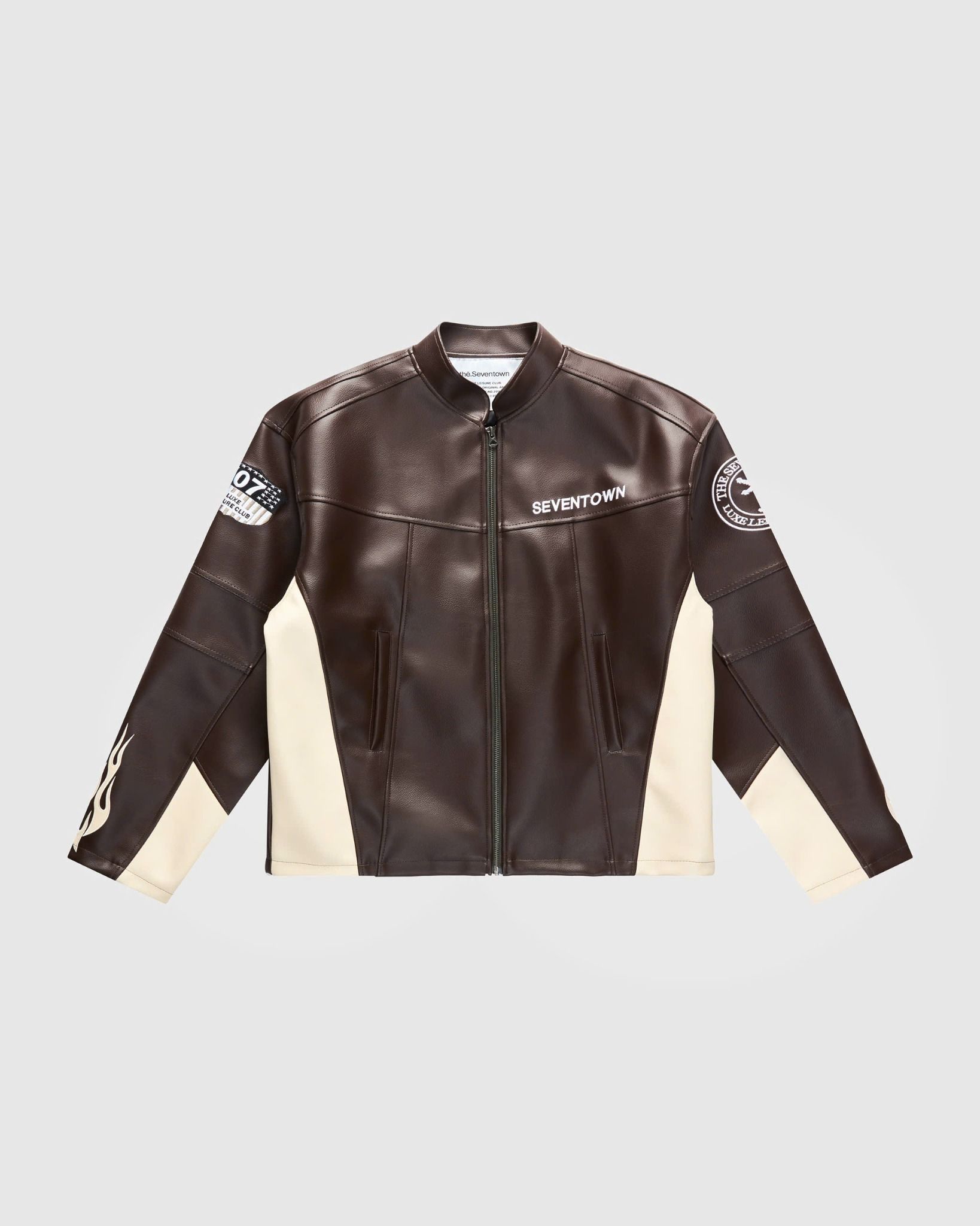 SEVENTOWN LUXE LEISURE AMERICA RACING LEATHER JACKET ( COFFEE BROWN ...