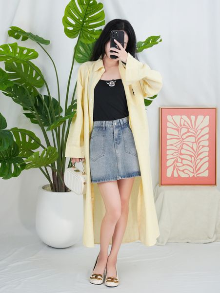 Đầm sơ mi v tay d thêu hình MINA sọc Vàng Trắng - 2510 – Remie - Thời ...