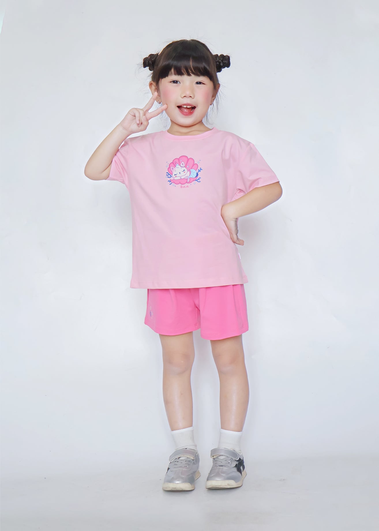 Bộ Thun Ngắn Tay Form Rộng Bé Gái Hồng Cute Mermaid