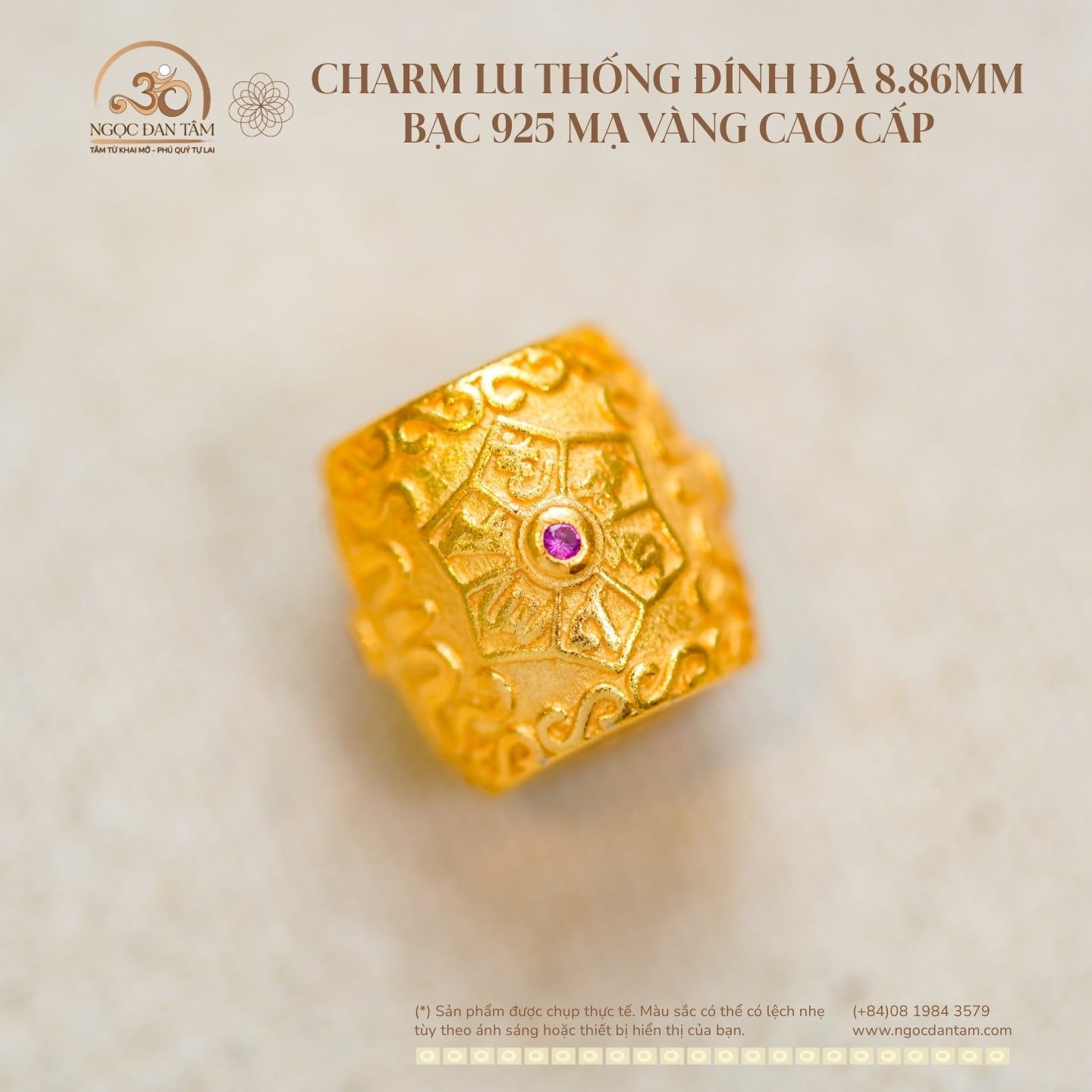 Charm Lu Thống Đính Đá 8.86mm - Bạc 925 Mạ Vàng Cao Cấp – Ngọc Đan Tâm ...