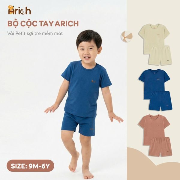 Bộ cộc tay cài vai 5 màu pastel cho bé chất liệu sợi tre mềm mát Arich