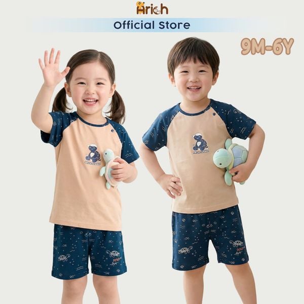 Bộ cộc tay cài chéo Arich vải sợi tre mềm mát, phối hình in ngộ nghĩnh