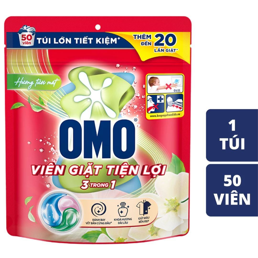 Viên Giặt 3in1 Omo Gói 50 Viên x 10.5g - Hương Tinh Tế/Hương Tươi Mát