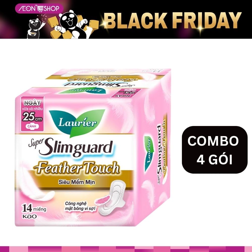Combo 4 Gói Băng Vệ Sinh Laurier Siêu Mềm Mịn Mỏng Cánh Feather Touch