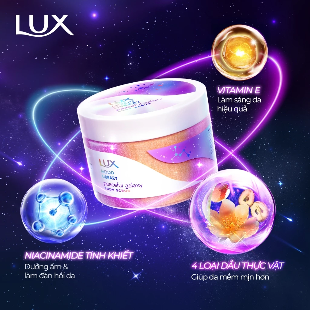 Tẩy da chết Lux Mood Library Peaceful Galaxy 360g – hoaphamtieudung