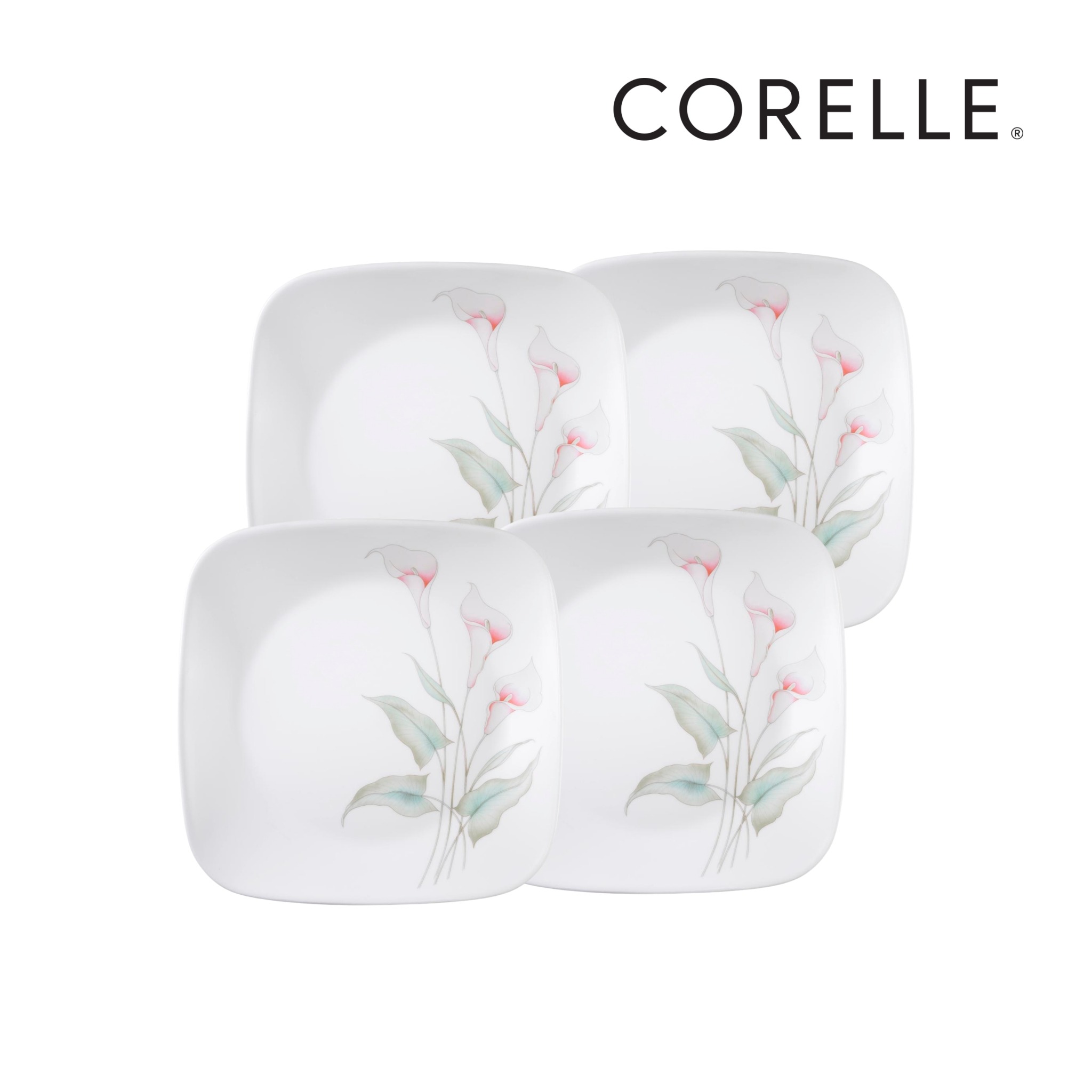 COMBO 4 - Dĩa vuông nhỏ thủy tinh Corelle (hoa văn LilyVille) - CB4-2