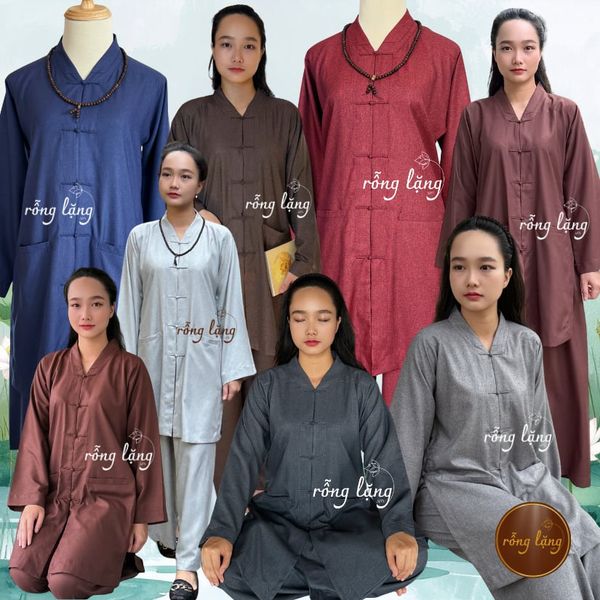 193-Bộ La hán form Ni dáng dài phiên bản KHÔNG YẾM vải linen Ấn Độ đã ...