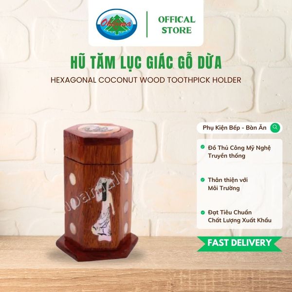 Hũ tăm lục giác gỗ dừa - Hexagonal Coconut Wood Toothpick Holder ...