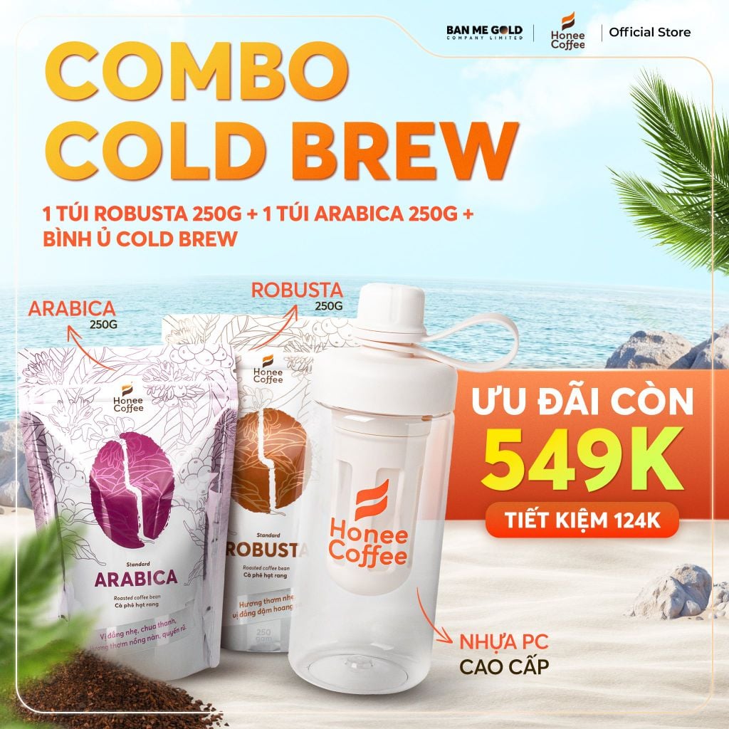 [COMBO COLDBREW TƯƠI MỚI] ARABICA & ROBUSTA (250GR) + BÌNH Ủ 600ML | T