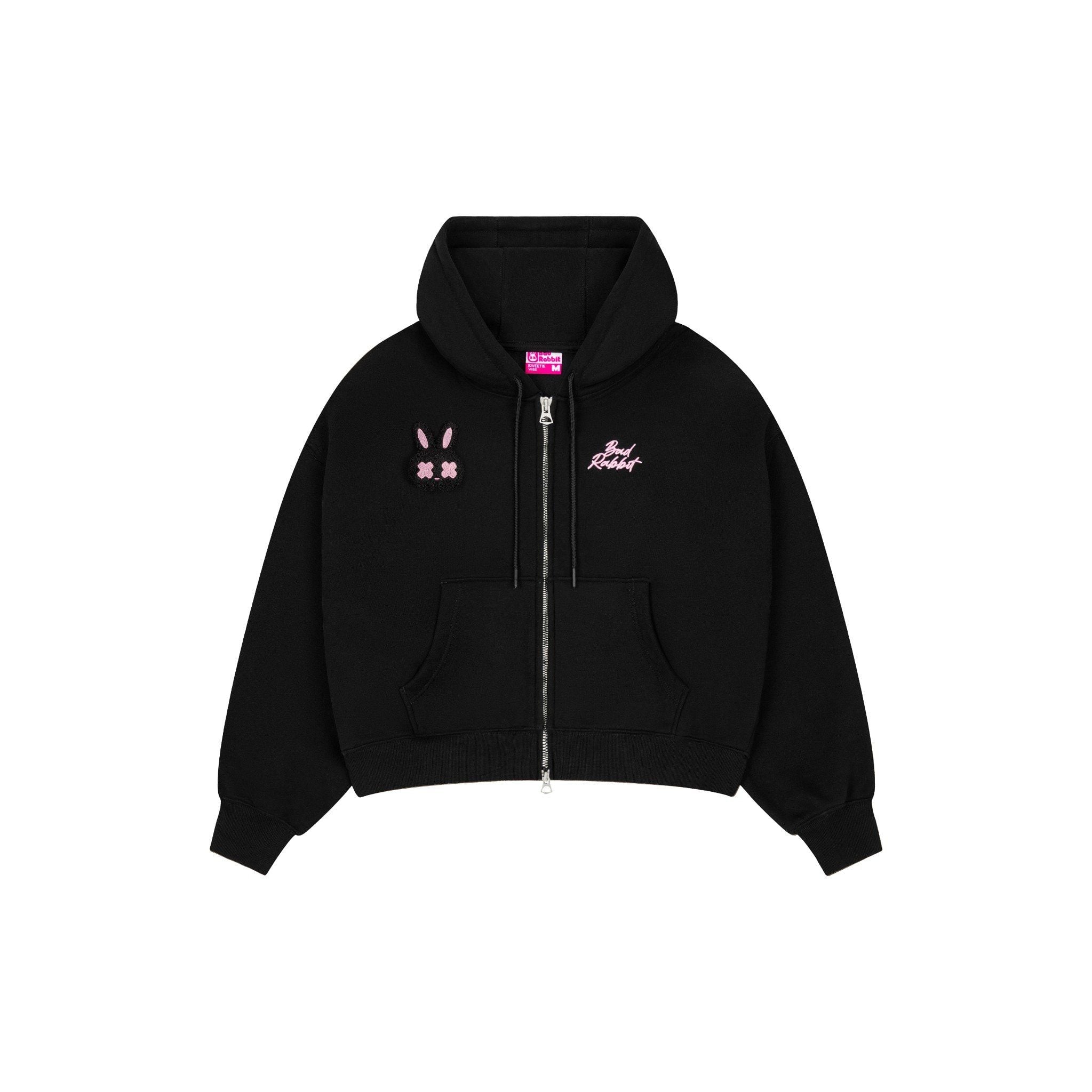 LOGO ZIP RABBIT HOODIE – BLACK– Bad Rabbit Club - Official Store