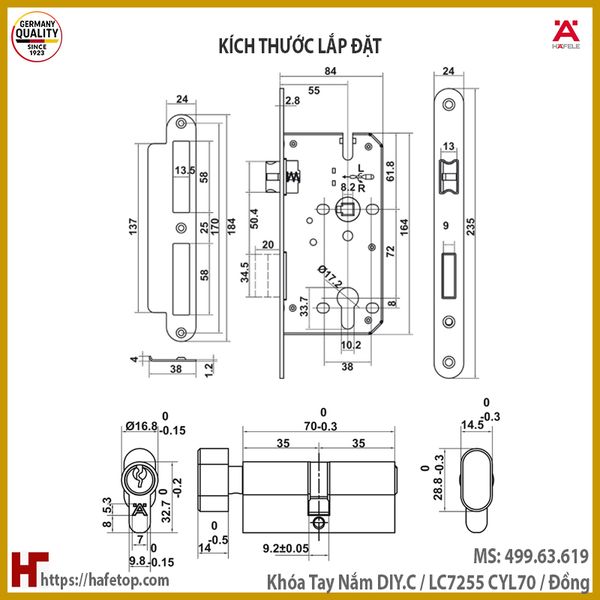 Bộ Khóa Tay Nắm Cửa DIY Set C Hafele 499.63.619 – hafetop