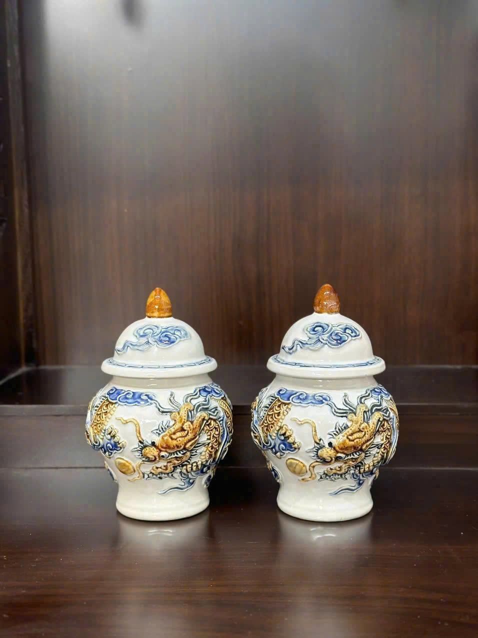 Chóe Thờ Bát Tràng Họa Tiết Rồng Men Màu Đắp Nổi – Tún Decor