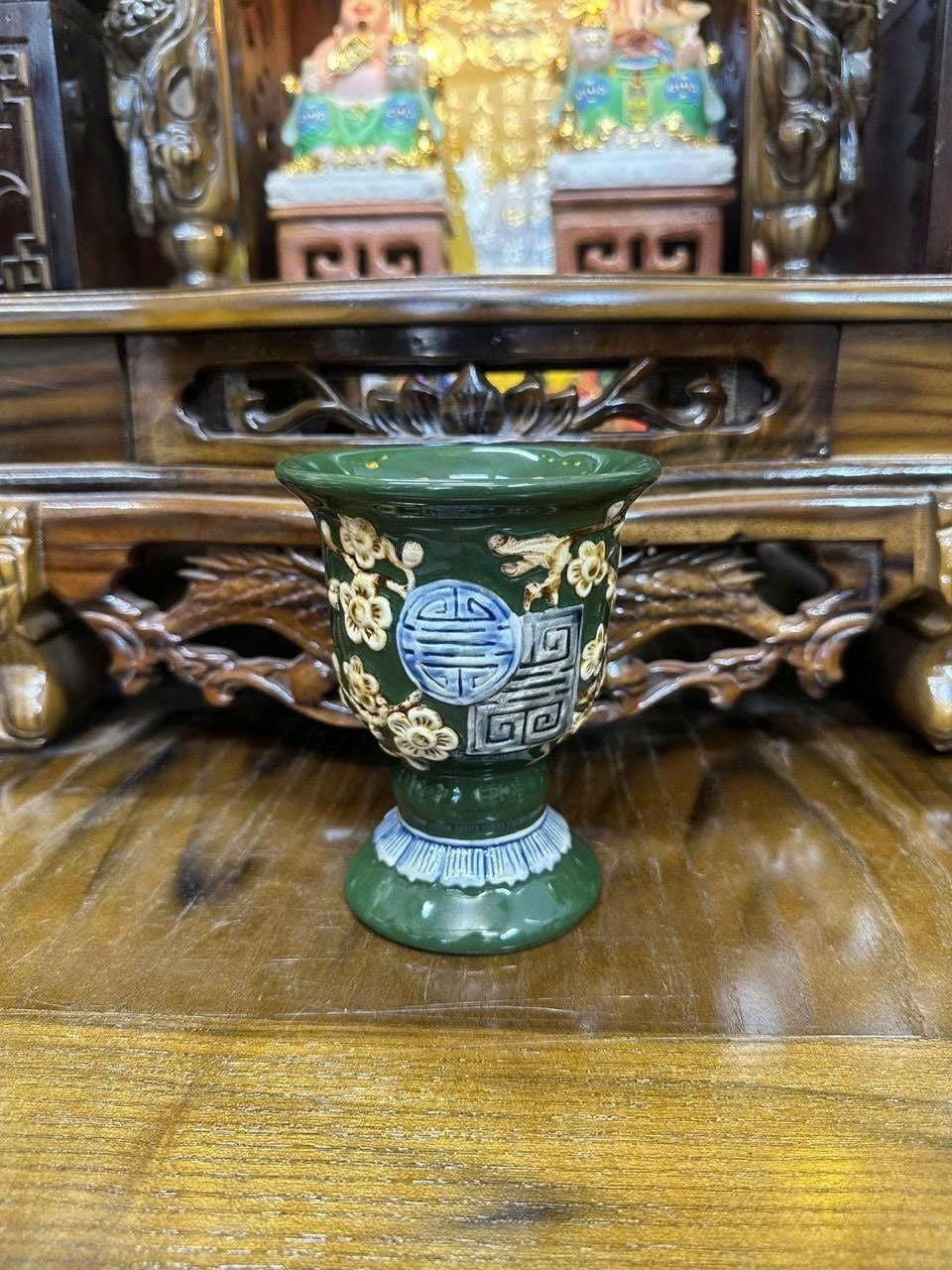 Ly Đựng Phật Thủ Bát Tràng Men Màu Chữ Thọ Hoa Mai – Tún Decor