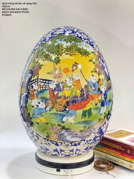 Quả Trứng Tài Lộc Bát Tràng Vẽ Vàng 24K Họa Tiết Bách Nhi Bách Phúc ...