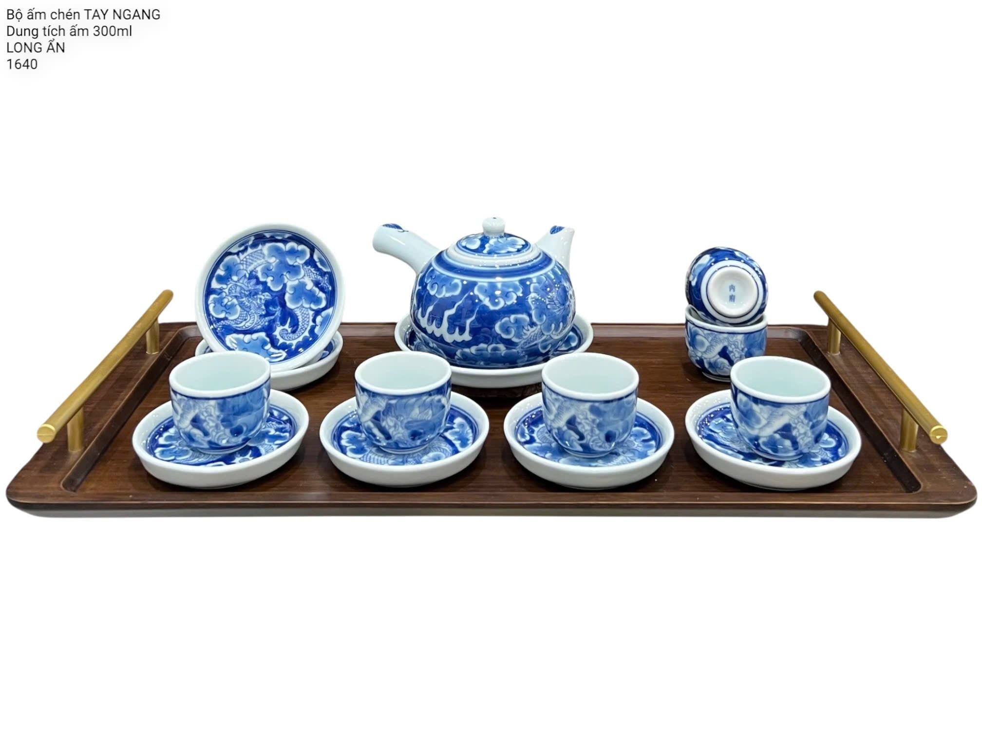 Bộ Ấm Chén Bát Tràng Dáng Tay Ngang 300ml Họa Tiết Long Ẩn – Tún Decor