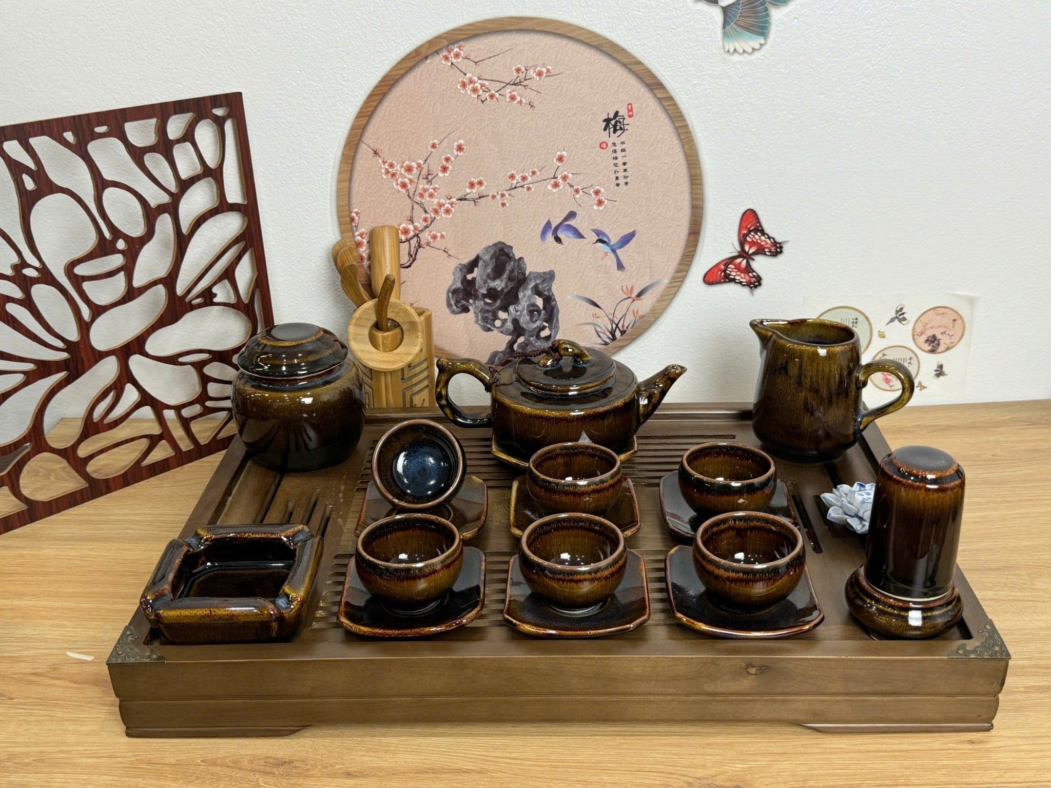 Bộ ấm chén dáng tre men hổ phách Bát Tràng đẹp tinh tế – Tún Decor