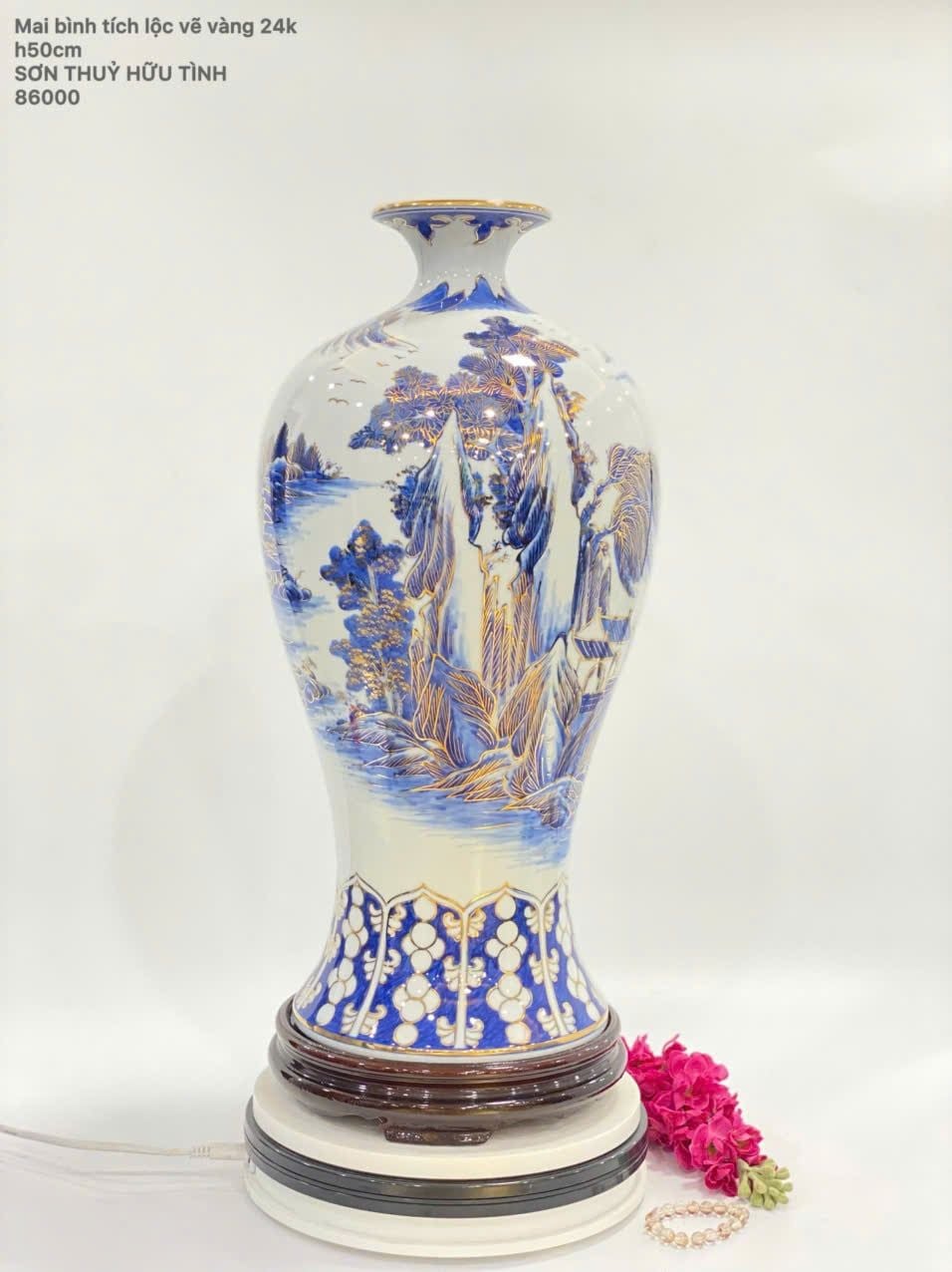 Mai bình tích lộc vẽ vàng 24K Bát Tràng cao 50cm sơn thủy hữu tình ...