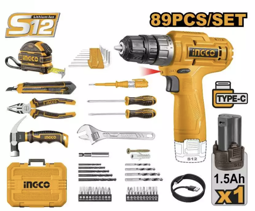 Bộ 89 Món Dụng Cụ & Máy Khoan Pin 12V INGCO HKTHP10891 – Maydungcu.com