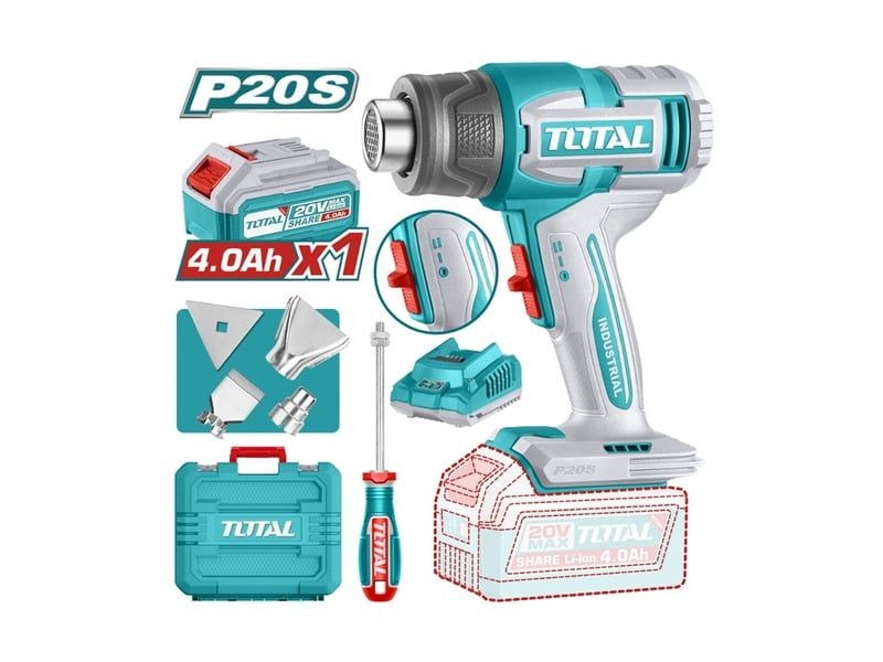 Máy thổi nóng pin 20V Total TBLI20065 kèm pin 4.0Ah sạc 300/550°C ...