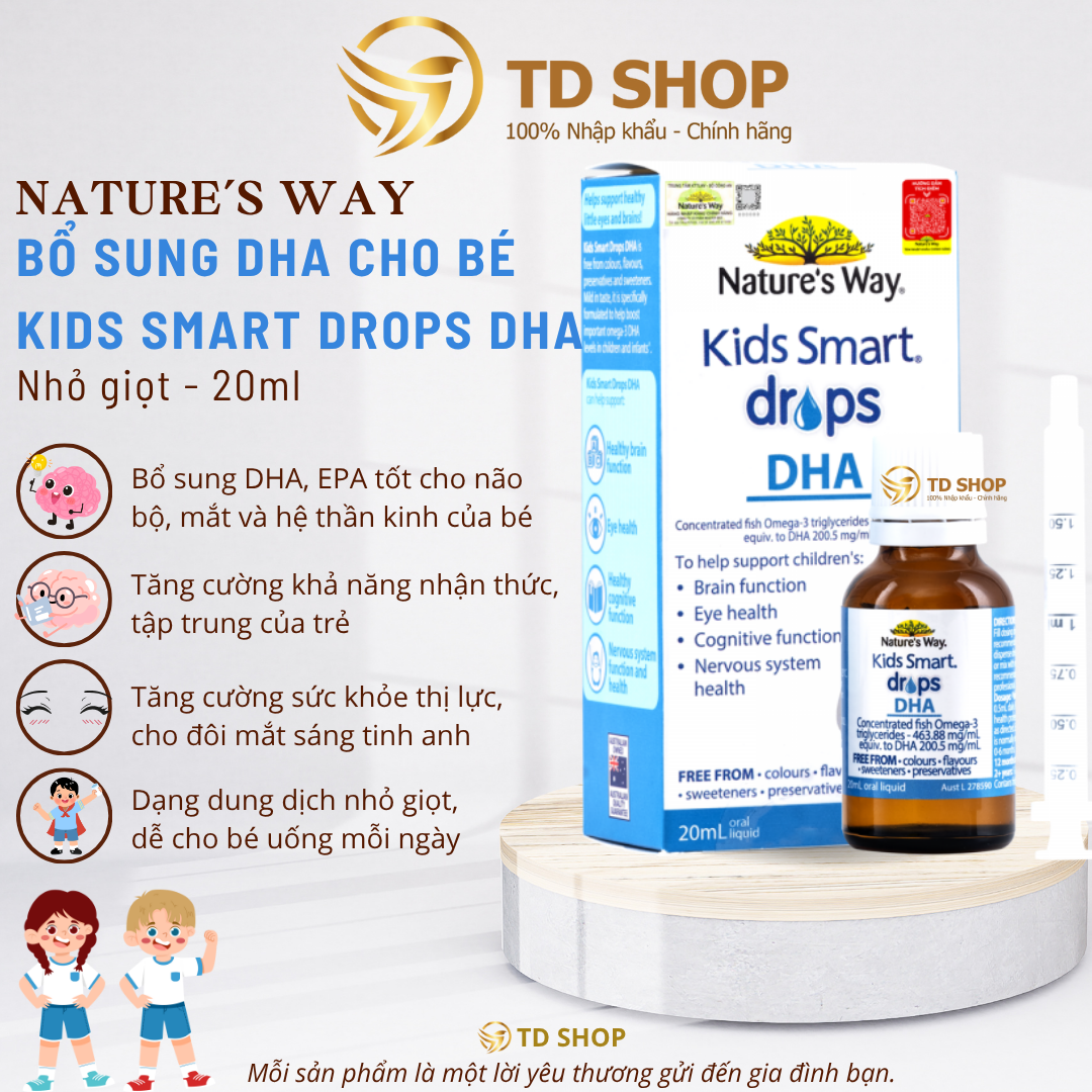 [NK Úc] Siro Kids Smart Drops DHA 20ml Nature's Way thúc đẩy sự phát t ...