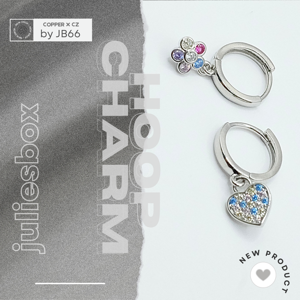 [1 Chiếc][BẤM] Khuyên Tai Hoop Charm Hoa Tim Đính Đá Màu Bạc Bông Tai ...