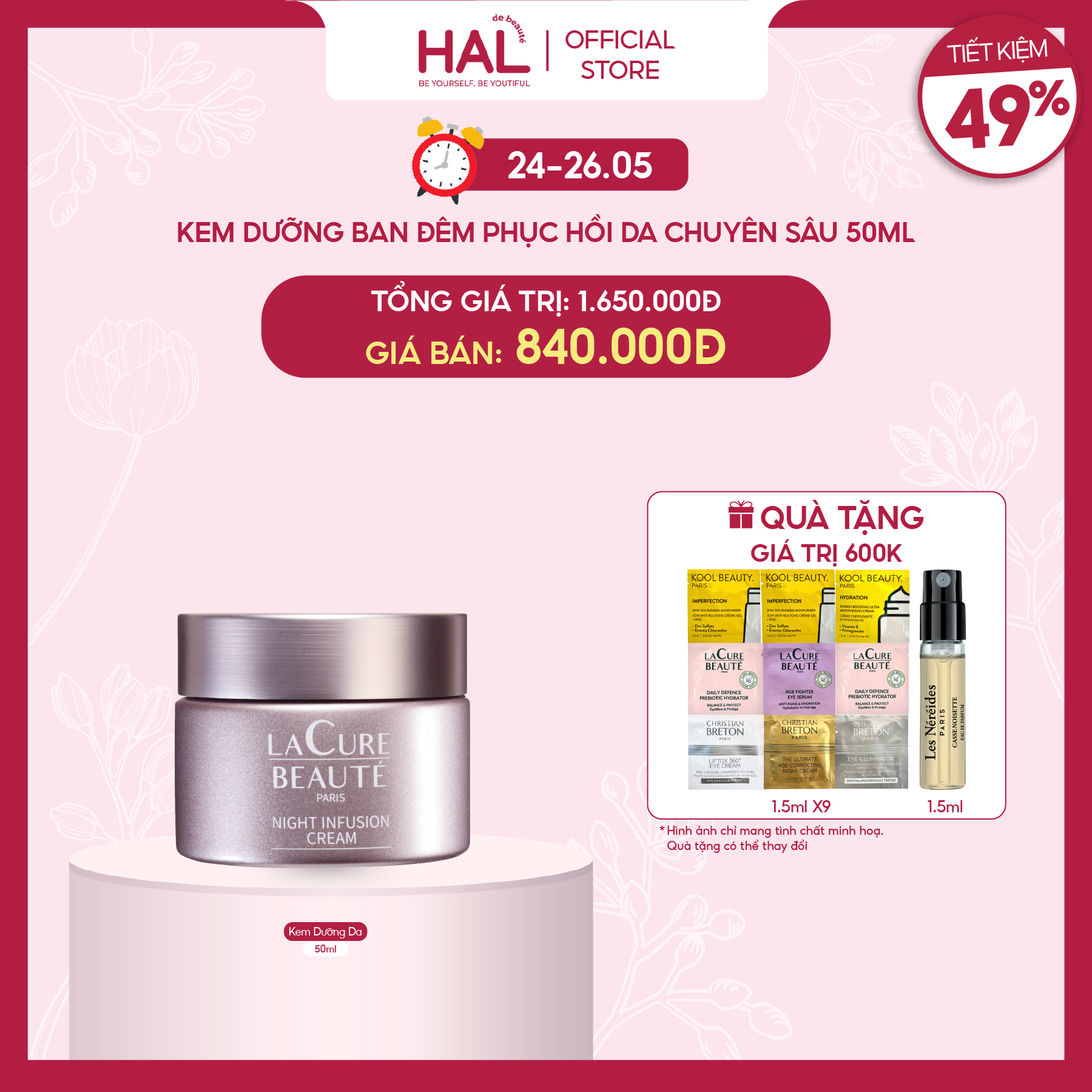 Kem dưỡng ban đêm LA CURE BEAUTÉ 50ml săn da, hợp mọi loại da