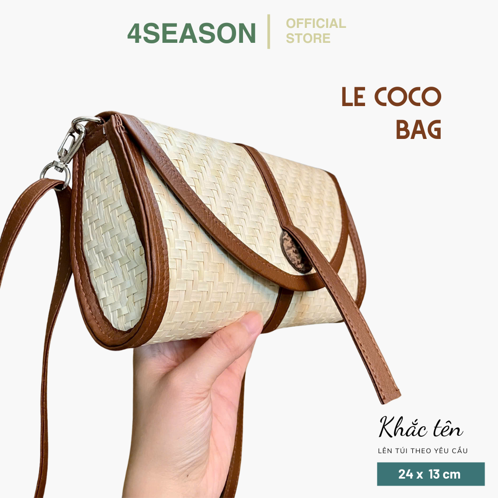Túi LE COCO 2in1 Thủ Công Cầm Tay & Đeo Chéo Khắc Tên 4SEASON – LÁ TINY